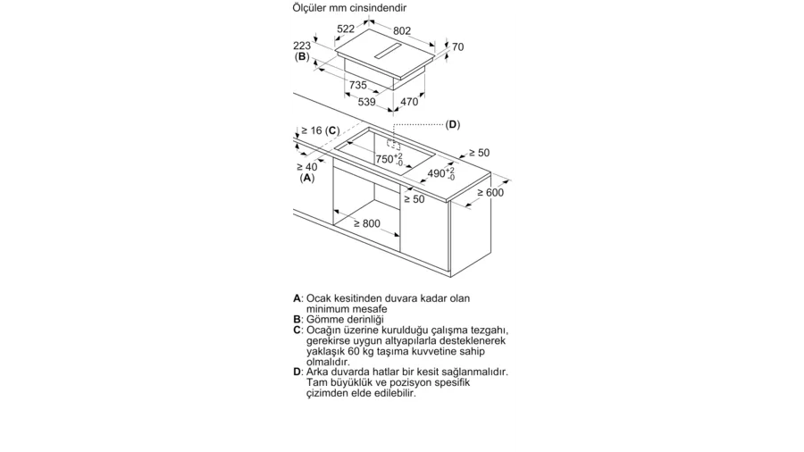 Siemens iQ300 EH811BE15E Davlumbaz Entegreli İndüksiyon Ocak,, 80 ...